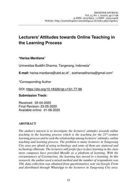 Pdf Lecturers Attitudes Towards Online Teaching In The Learning Process