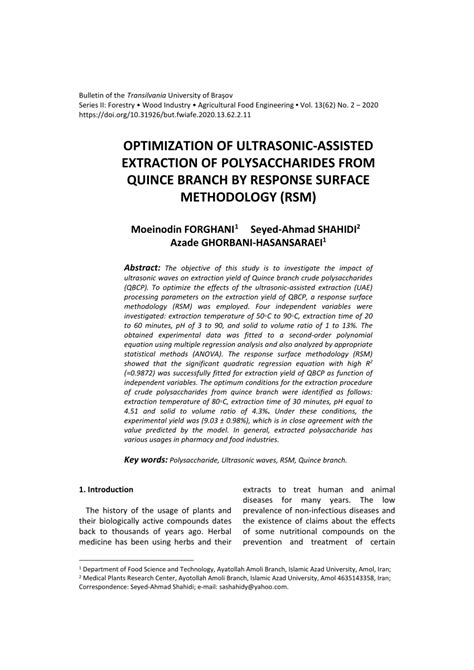 Pdf Optimization Of Ultrasonic Assisted Extraction Of Polysaccharides