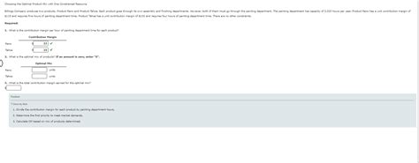 Solved Choosing The Optimal Product Mix With One Constrained