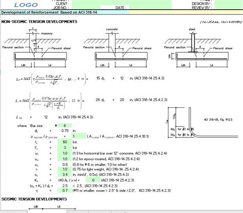 Development Of Reinforcement Based On ACI 318 14 Spreadsheet