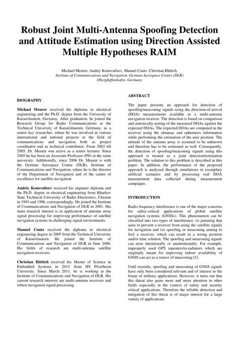 Pdf Robust Joint Multi Antenna Spoofing Detection And Attitude Estimation Using Direction