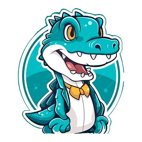 귀여운 만화 악어 캐릭터 일러스트 프리미엄 벡터