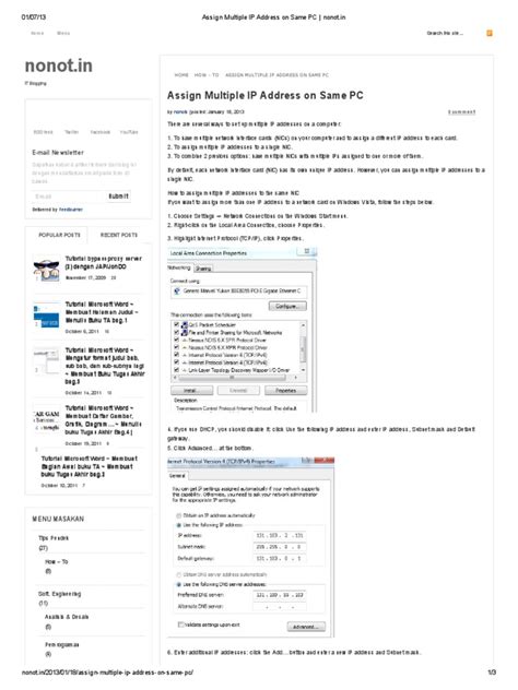 Assign Multiple Ip Address On Same Pc Nonot Pdf Computer