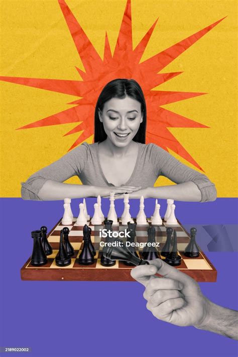 3d 사진 콜라주 템플릿 트렌드 삽화 합성 젊은 여자 학생 똑똑한 영리한 놀이 게임 체스 판 승리 패자 손 잡기 그림 20 24세에 대한 스톡 사진 및 기타 이미지 Istock