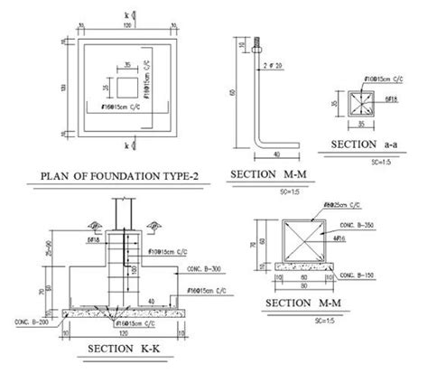 Combined Footing Detail Section 2d View Layout File Artofit
