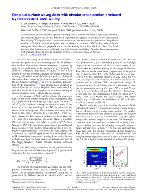 Pdf Deep Subsurface Waveguides With Circular Cross Section Produced By Femtosecond Laser Writing