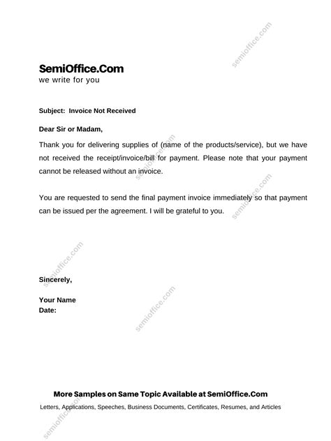 Letter For Invoice Not Received SemiOffice