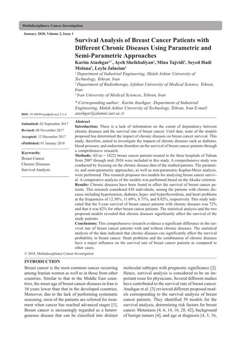 Pdf Survival Analysis Of Breast Cancer Patients With Different Chronic Diseases Using