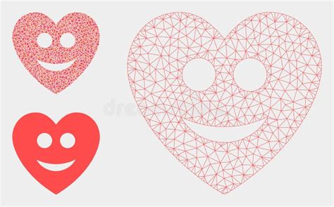 Happy Love Heart Vector Mesh Wire Frame Model And Triangle Mosaic Icon Stock Vector
