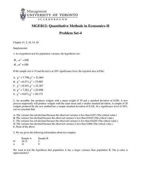 Mgeb12 Ps4a Problem Set For Ch4 Mgeb12 Quantitative Methods In