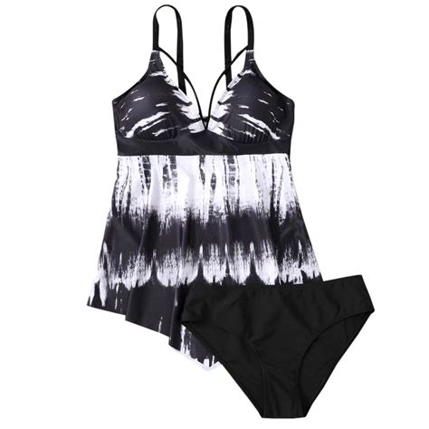 Womens Plus Size Printed Two Piece Tankini Swimsuit Flattering Skirted