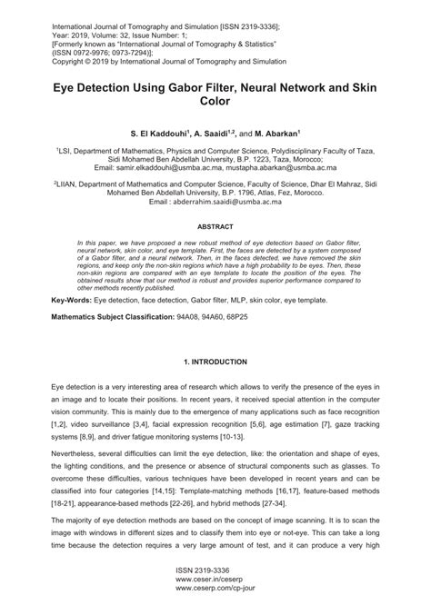 Pdf Eye Detection Using Gabor Filter Neural Network And Skin Color