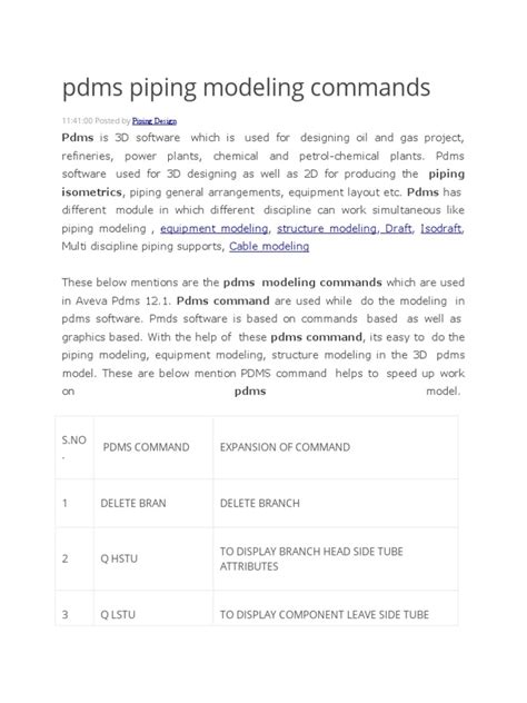 Pdms Piping Modeling Commands Pdf Free Download Free Pdf Geometry