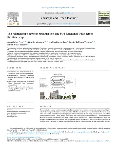 Pdf The Relationships Between Urbanization And Bird Functional Traits