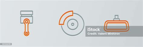 캘리퍼 아이콘이 있는 라인 카 미러 엔진 피스톤 및 브레이크 디스크를 설정합니다 벡터 강철에 대한 스톡 벡터 아트 및 기타 이미지 강철 거울 교통수단 Istock