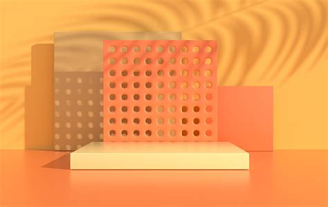 기하학적 모양의 3d 렌더링 스튜디오 바닥에 연단 제품 프레젠테이션을 위한 플랫폼 배경 모의 최소한의 디자인의 추상적 구성 열대 손바닥 잎 그림자 0명에 대한 스톡 사진 및