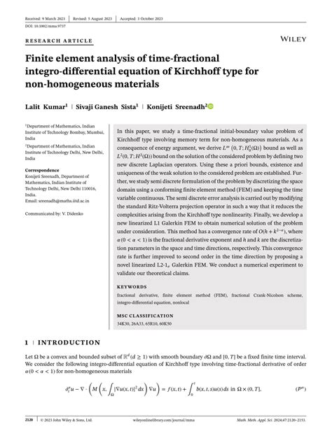 Finite Element Analysis Of Time‐fractional Integro‐differential Equation Of Kirchhoff Type For