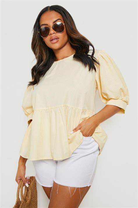 Womens Plus Cotton Poplin Check Smock Top Boohoo Uk