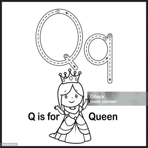플래시 카드 문자 Q는 여왕 벡터 일러스트레이션입니다 여왕에 대한 스톡 벡터 아트 및 기타 이미지 여왕 라인아트 색칠하기
