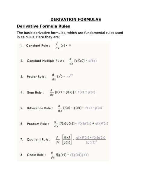 Derivation Formulas Pdf