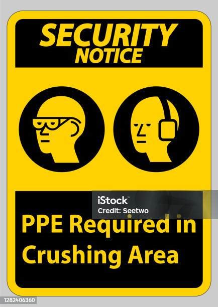 흰색 배경에서 격리되는 분쇄 영역에 필요한 보안 공지 기호 Ppe 건설 산업에 대한 스톡 벡터 아트 및 기타 이미지 건설 산업 금지됨 라벨 Istock