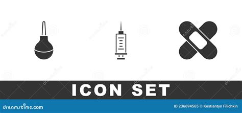 Set Enema Syringe And Crossed Bandage Plaster Icon Vector Stock