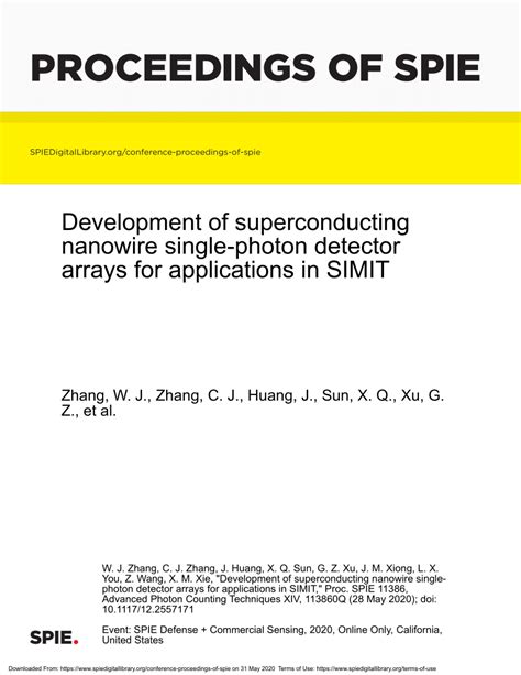 Pdf Development Of Superconducting Nanowire Single Photon Detector Arrays For Applications In