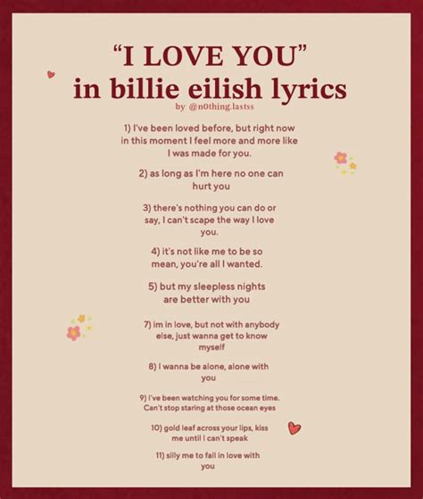 Frases De Amor En Las Letras De Billie Eilish ️