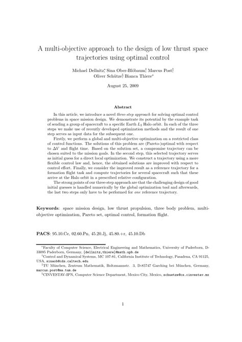 Pdf A Multi Objective Approach To The Design Of Low Thrust Space Trajectories Using Optimal