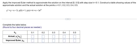 Solved Apply The Improved Euler Method To Approximate The