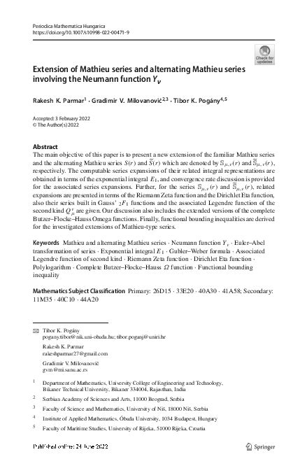 Pdf Extension Of Mathieu Series And Alternating Mathieu Series