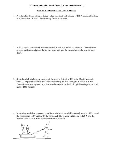 Honors Physics Final Exam Practice Pdf Force Momentum