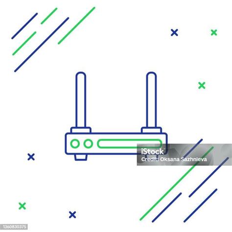 흰색 배경에 격리 된 라인 라우터 및 Wifi 신호 기호 아이콘 무선 이더넷 모뎀 라우터 컴퓨터 기술 인터넷 다채로운 개요 개념 벡터 0명에 대한 스톡 벡터 아트 및 기타