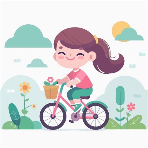 Premium Vector A Girl Riding A Bike With A Basket Of Flowers And A Basket Of Flowers