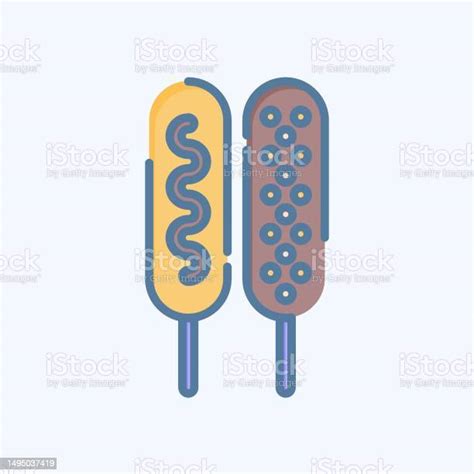 ไอคอนคอร์นด็อก เกี่ยวข้องกับสัญลักษณ์สวนสนุก สไตล์เส้นขยุกขยิก การออกแบบที่เรียบง่ายสาม