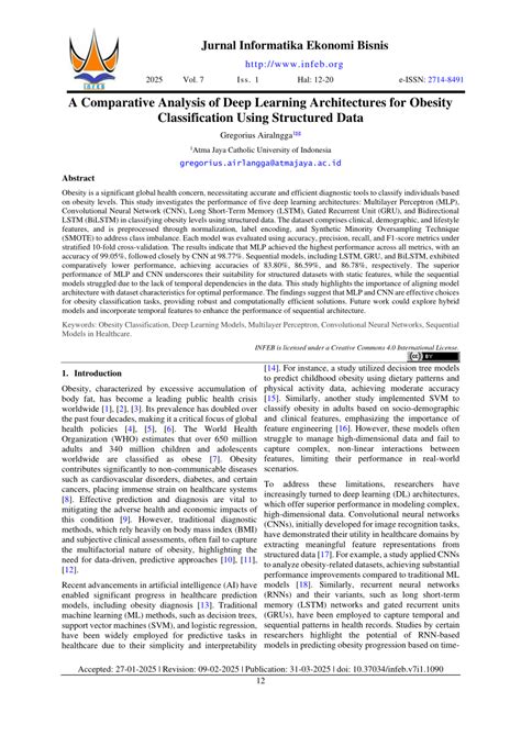 Pdf A Comparative Analysis Of Deep Learning Architectures For Obesity Classification Using