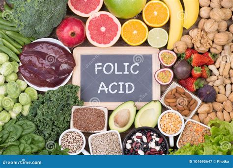 Folic Acid Food Sources Top View Stock Image