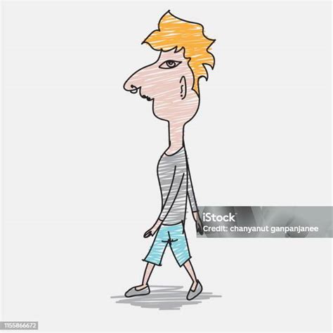 남자 힙스터 스타일 만화 캐릭터 벡터 손으로 그린 스타일 낙서 디자인 일러스트 귀여운 남자 브러시 스트로크 평면 디자인 걷는 사람들 걷기에 대한 스톡 벡터 아트 및 기타