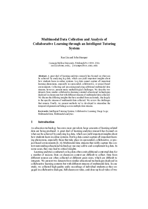 Pdf Multimodal Data Collection And Analysis Of Collaborative Learning Through An Intelligent