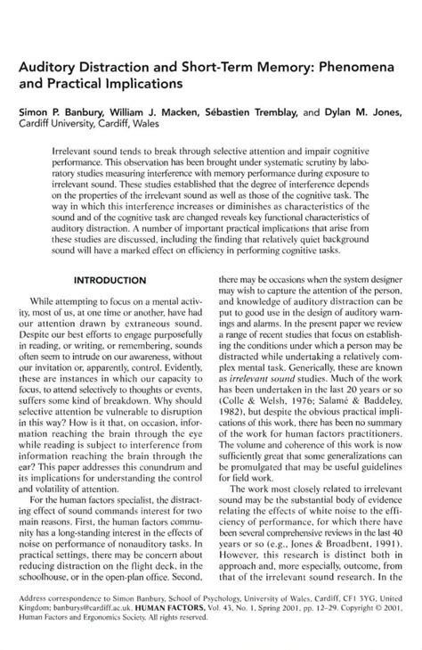 Pdf Auditory Distraction And Short Term Memory Phenomena And Practical Implications