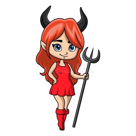 Cute Girl Cartoon Wearing Costume Devil Stock Vector Illustration Of