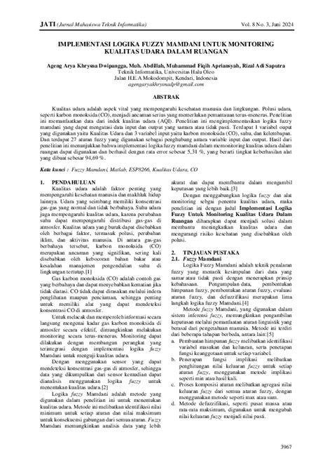 Pdf Implementasi Logika Fuzzy Mamdani Untuk Monitoring Kualitas Udara Dalam Ruangan
