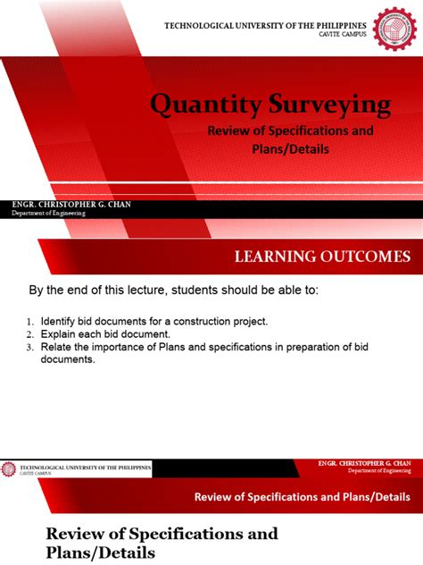 Quantity Surveying Lesson 2 Review Of Specifications And Plansdetails Pptx Pdf Insurance