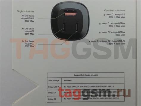 Блок питания (авто) на 3 порта (USB-A+USB-C+USB-C), 66W PD3.0 (быстрая ...