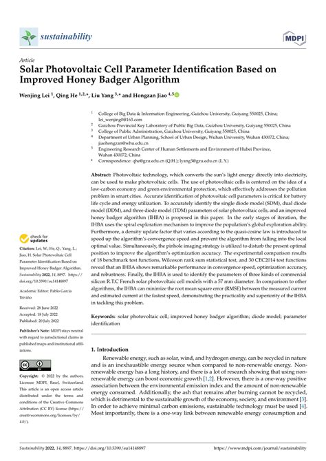 Pdf Solar Photovoltaic Cell Parameter Identification Based On