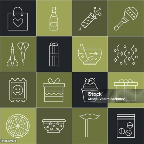 마약 비닐 봉지 선물 상자 축제 색종이 불꽃 로켓 다트 화살 마음과 혼합 펀치 볼 아이콘으로 쇼핑하십시오 벡터 가방에 대한 스톡 벡터 아트 및 기타 이미지 Istock