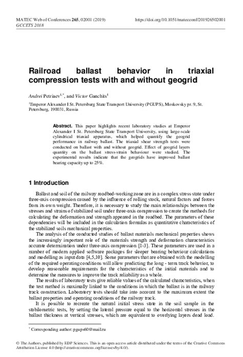 Pdf Railroad Ballast Behavior In Triaxial Compression Tests With And Without Geogrid