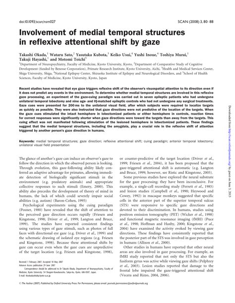Pdf Involvement Of Medial Temporal Structures In Reflexive Attentional Shift By Gaze