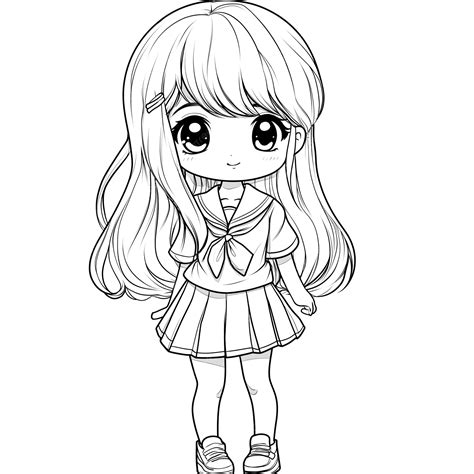 Gadis Anime Lucu Siswi Clipart Mewarnai Halaman Garis Seni Ilustrasi