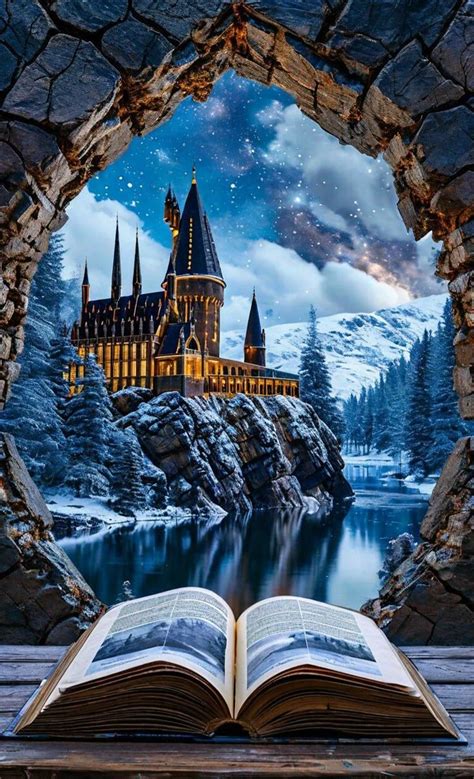 Хогвартс Иллюстрация Замок и книга Зимний вид снег Хогвартс Гарри поттер картина Пейзажи